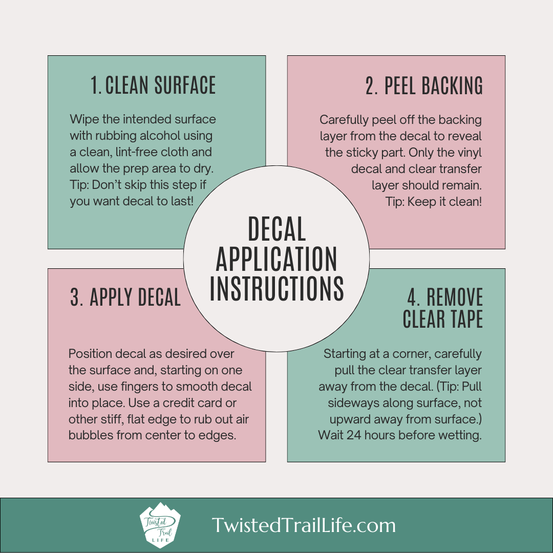Decal Application Instructions and Care Tips – TWISTED TRAIL LIFE